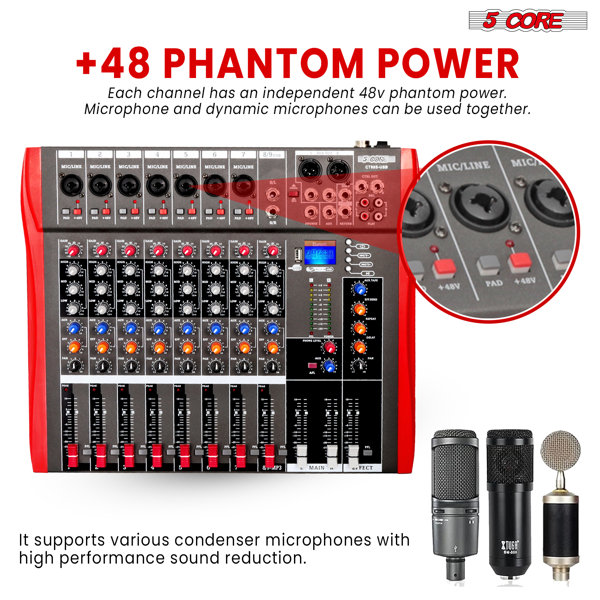 5 Core Audio Mixer DJ Equipment Digital Sound Board Karaoke XLR Mixers 8 Channel Bluetooth USB ...